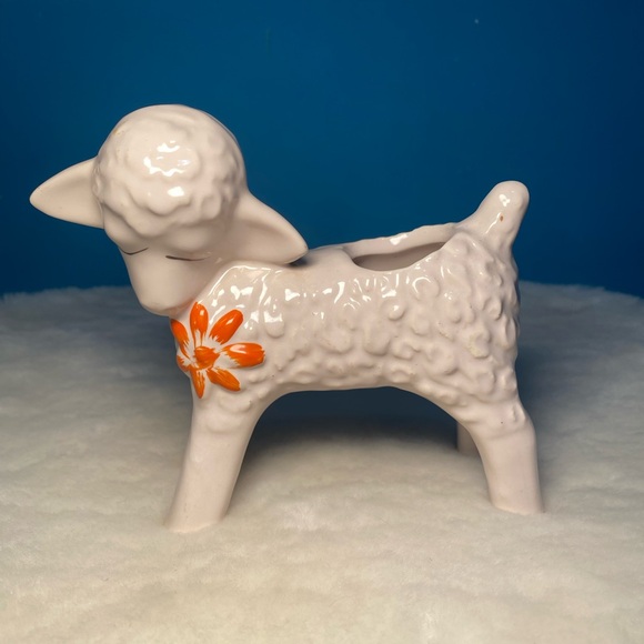 Other | Ceramic Lamb Planter With Orange Flower | Poshmark